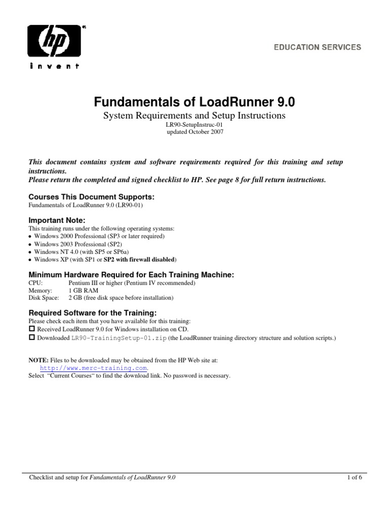 Fundamentals of Loadrunner 9.0: System Requirements and Setup ...