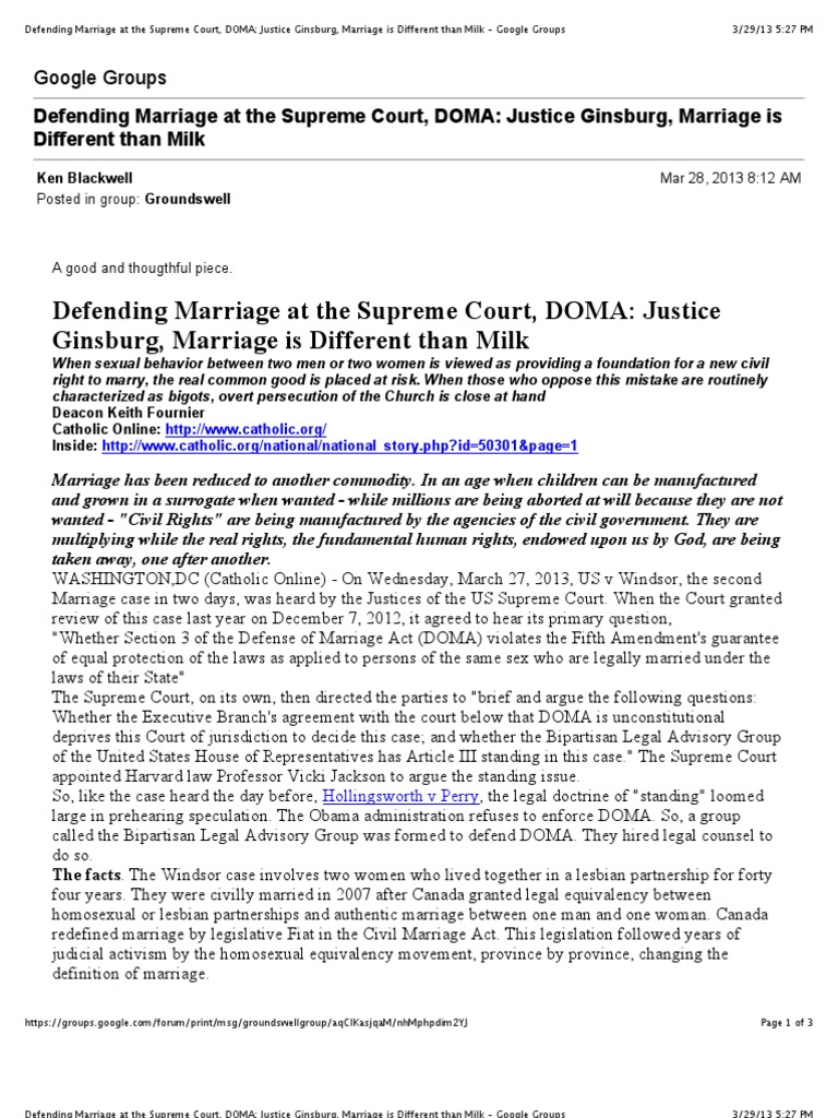 DOMA Supreme Court Case Analysis | PDF | Defense Of Marriage Act ...