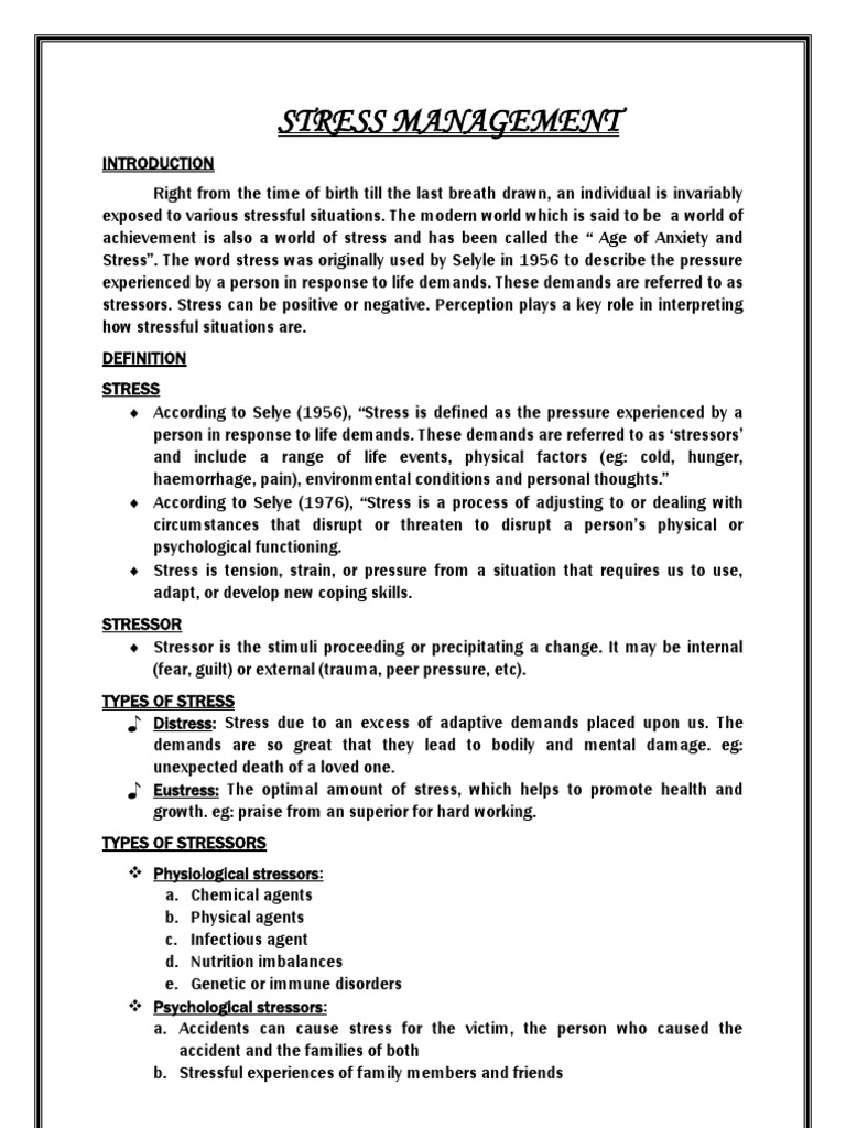 Stress Management | PDF | Stress (Biology) | Breathing