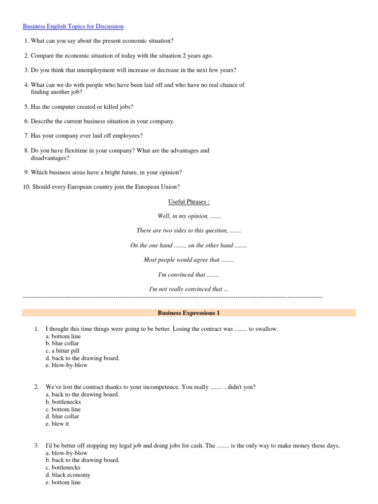 Business English Topics For Discussion | PDF | Bookkeeping | Sales
