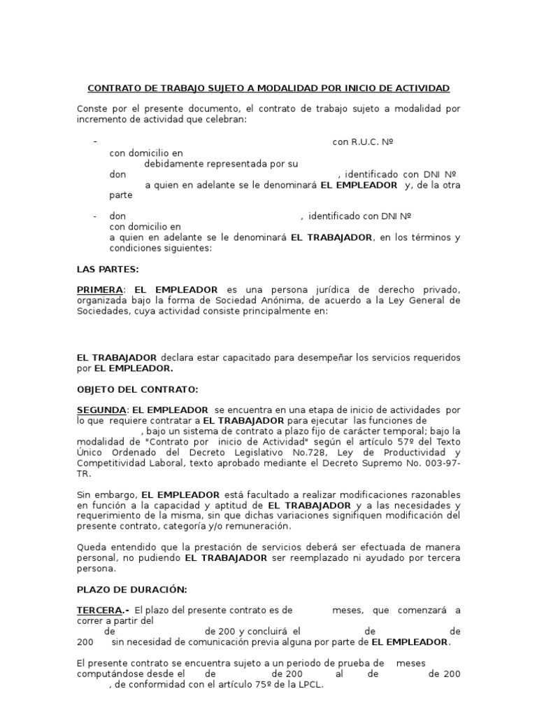 Contrato de Trabajo Sujeto A Modalidad Por Inicio de Actividad | PDF | Derecho laboral | Arbitraje