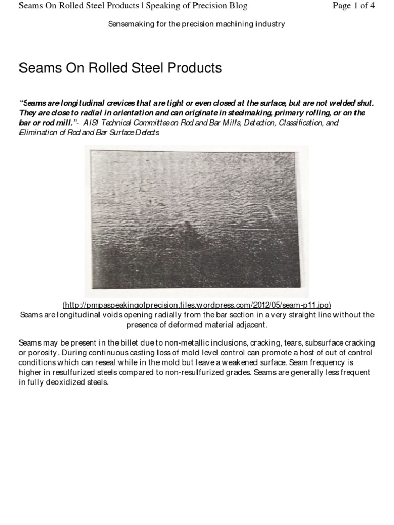 Seam Defect | Rolling (Metalworking) | Steel
