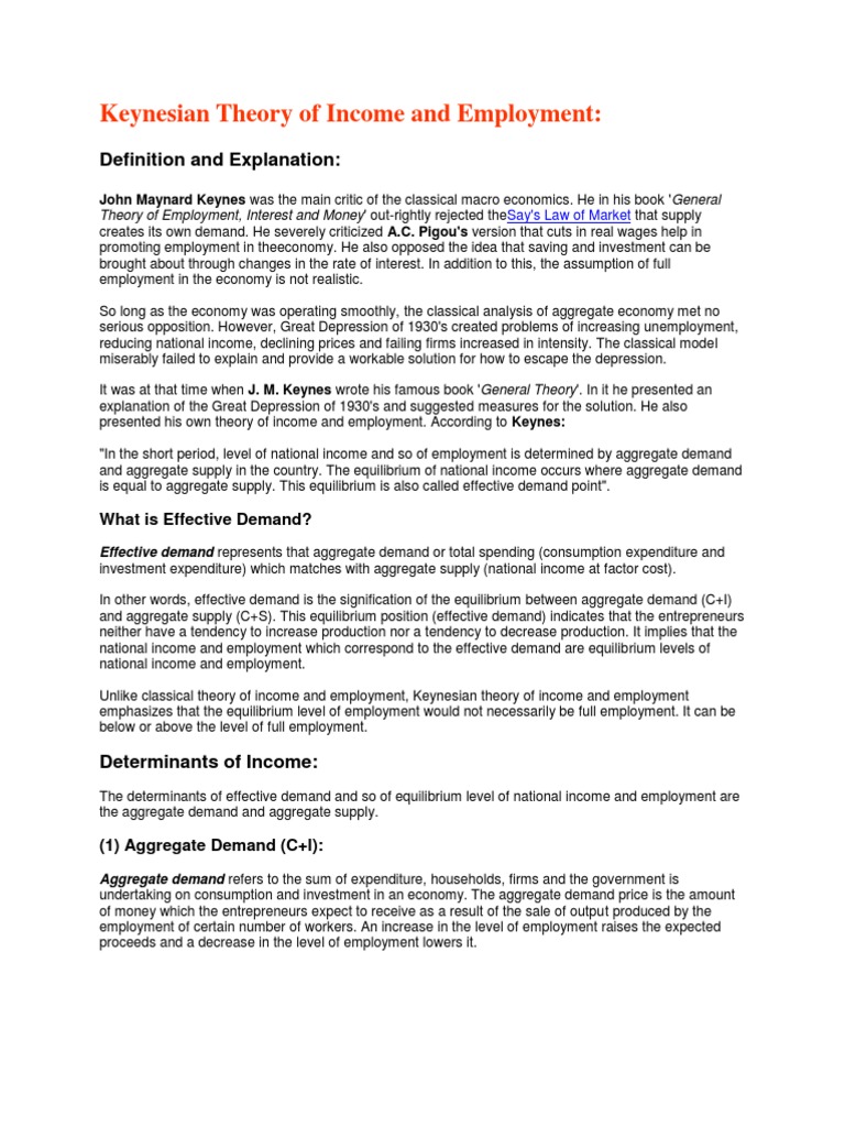Keynesian Theory of Income and Employment | Aggregate Demand | Full ...