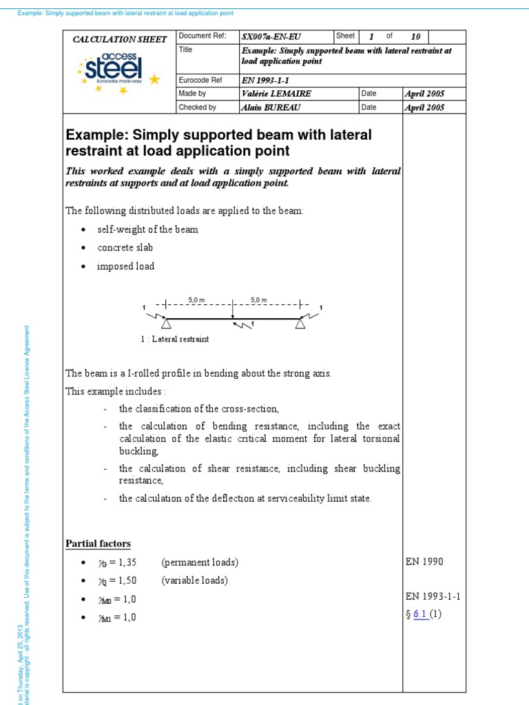 Example - Simply Supported Beam With Lateral Restraint at Load ...