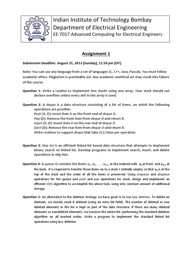 Assignment 1 | PDF | Queue (Abstract Data Type) | Computer Engineering