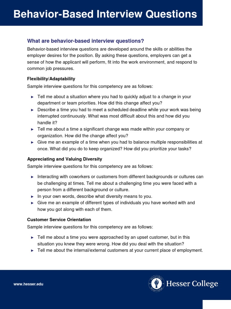 Behavior Based Interview Questions | PDF | Competence (Human Resources ...