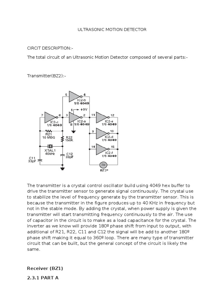 Ultrasonic Motion Detector Circuit | PDF | Detector (Radio) | Amplifier