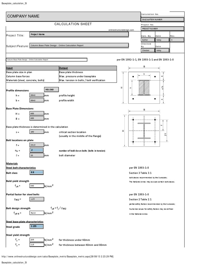 Base Plate Calculations i | Structural Steel | Column