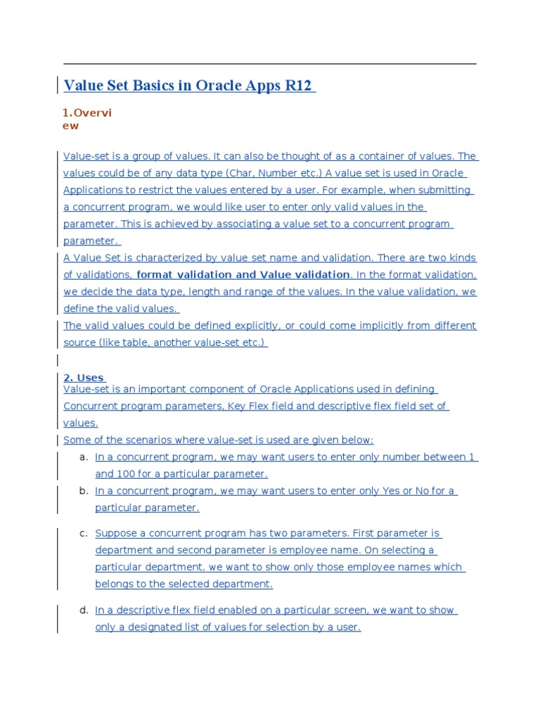 Value Set Basics in Oracle Apps R12 | PDF | Data Type | Databases
