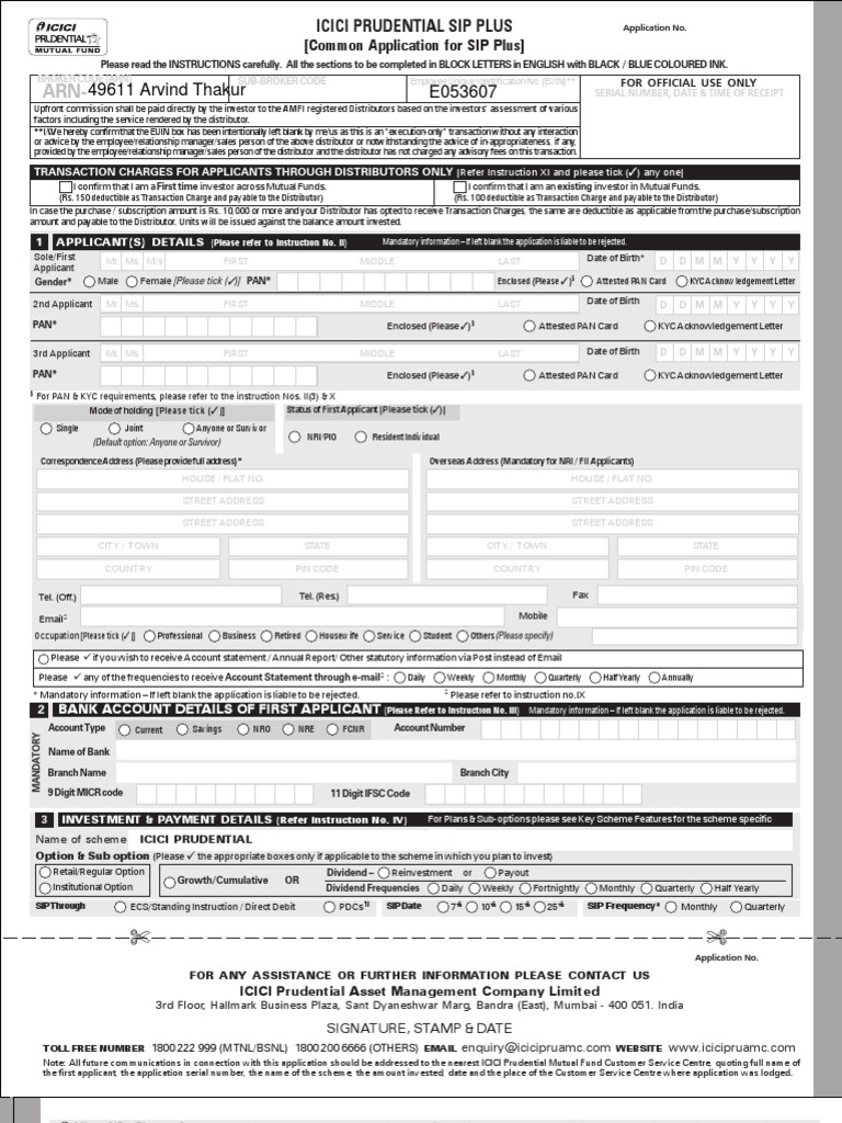 ICICI SIP Plus Application Form | PDF | Cheque | Identity Document