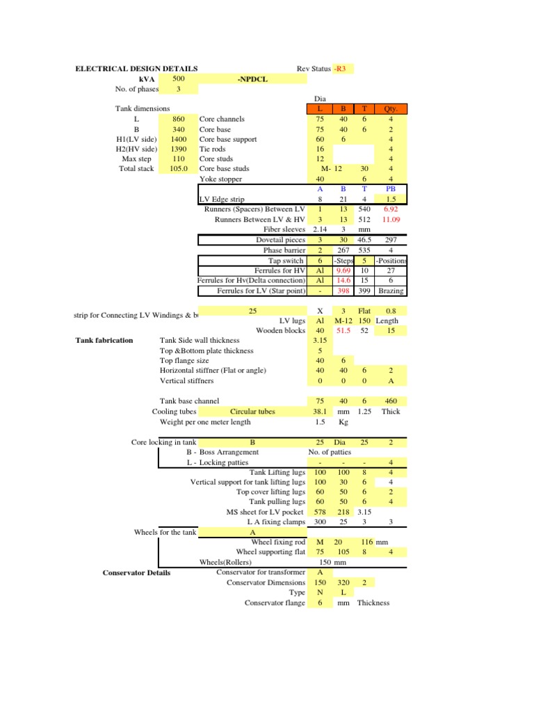 500 kVA Transformer Design Details | PDF