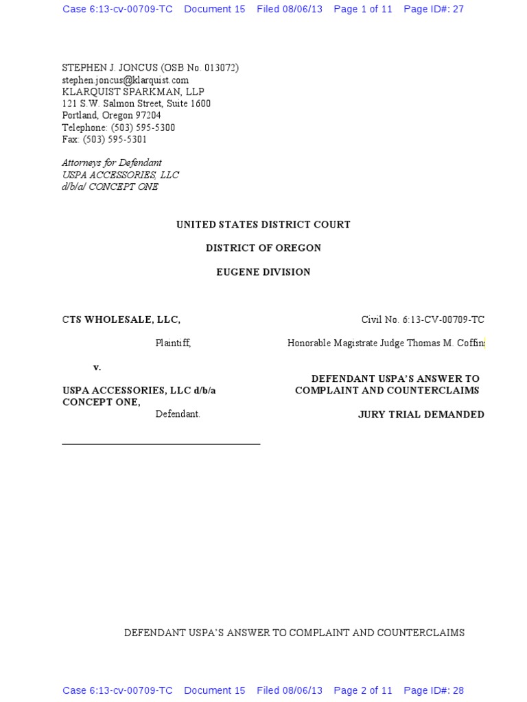 USPA Answer | PDF | Complaint | Declaratory Judgment