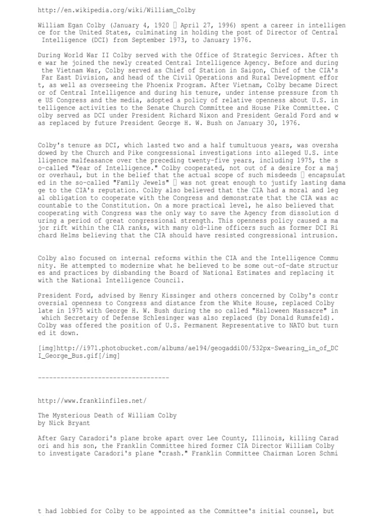 Was Former CIA Director William Colby Assassinated | PDF | Director Of ...