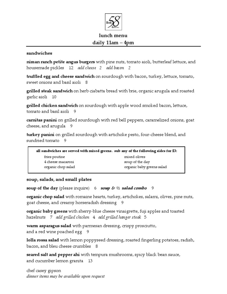 SAC Lunch Menu Highlights | PDF
