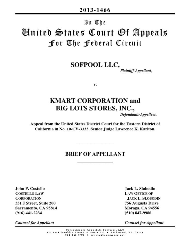 Sofpool v. Kmart - Appellant Brief | PDF | Substantial Similarity ...