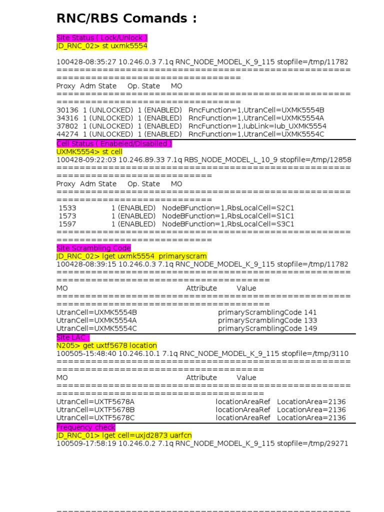 RNC/RBS Command Status Overview | PDF