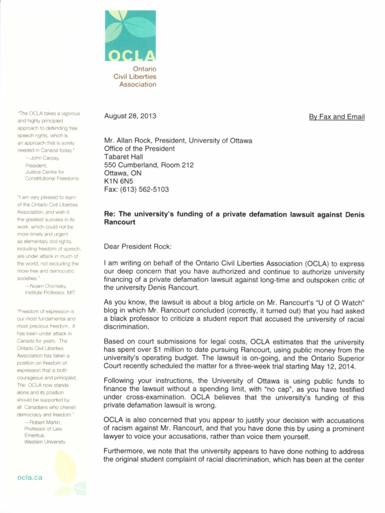 OCLA Opposes University Defamation Funding | PDF | Freedom Of Speech ...