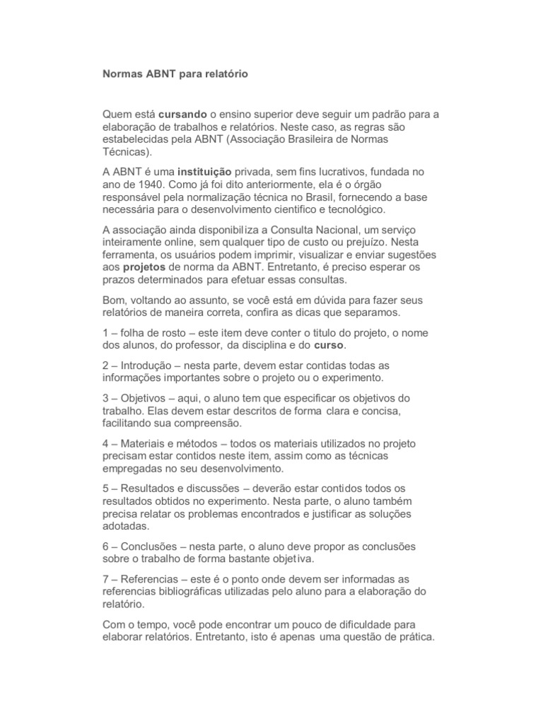 Normas ABNT para Relatorio | PDF