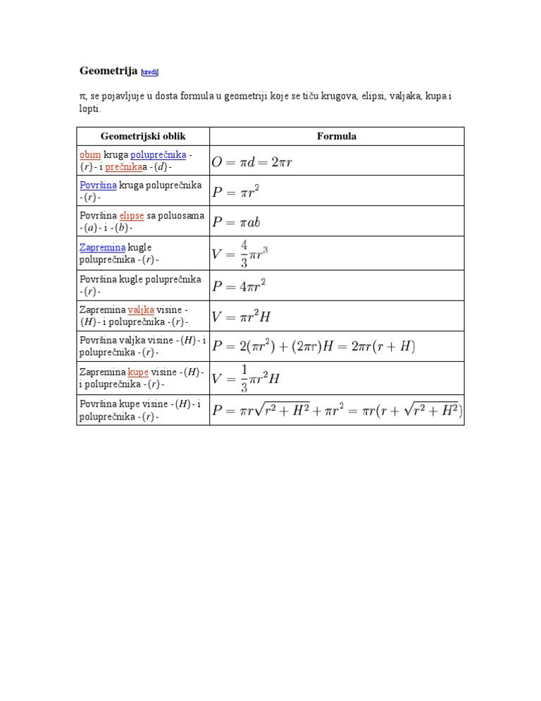 Geometrija Cevi - Formule | PDF