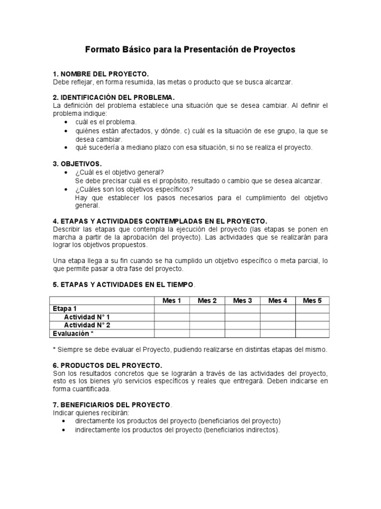 Formato Básico para Proyectos | PDF | Presupuesto | Sicología