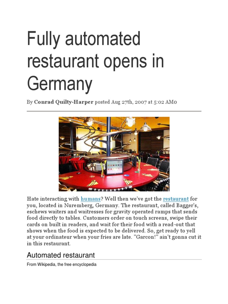 Fully Automated Restaurant Opens in Germany | PDF | Restaurants ...