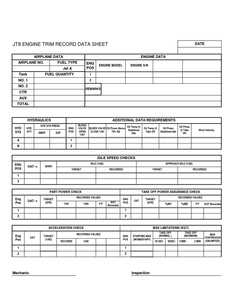 Run Sheet JT8 Blank | PDF