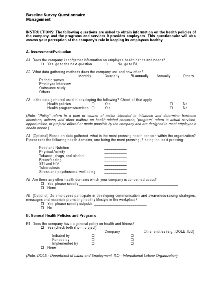 Questionnaire Management Survey | Sexually Transmitted Infection ...