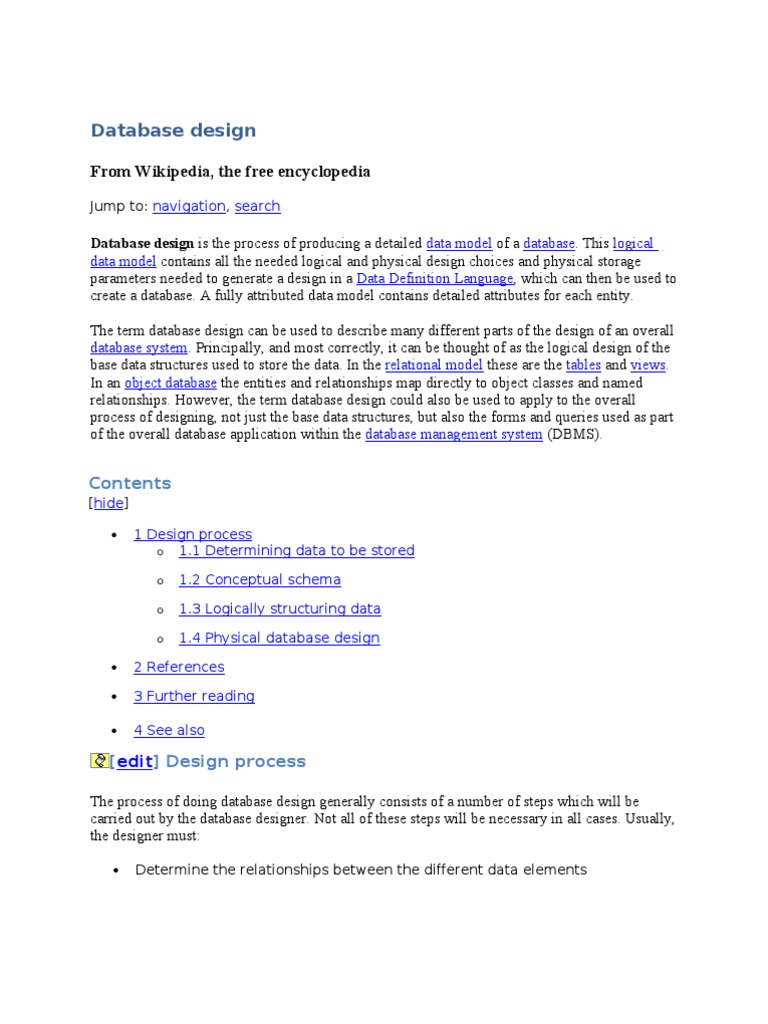 Database Design: From Wikipedia, The Free Encyclopedia | PDF | Database ...
