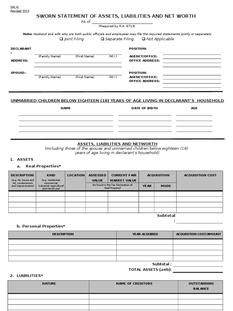 SALN 2013 Form | PDF | Identity Document | Net Worth