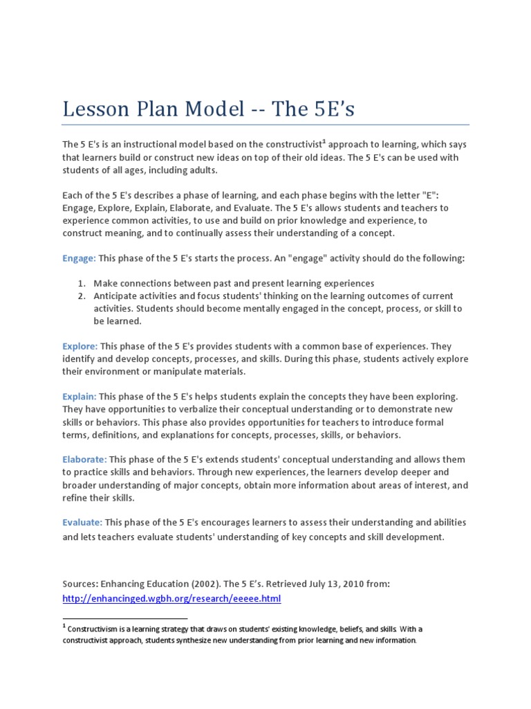 Understanding the 5E Instructional Model | PDF | Career & Growth