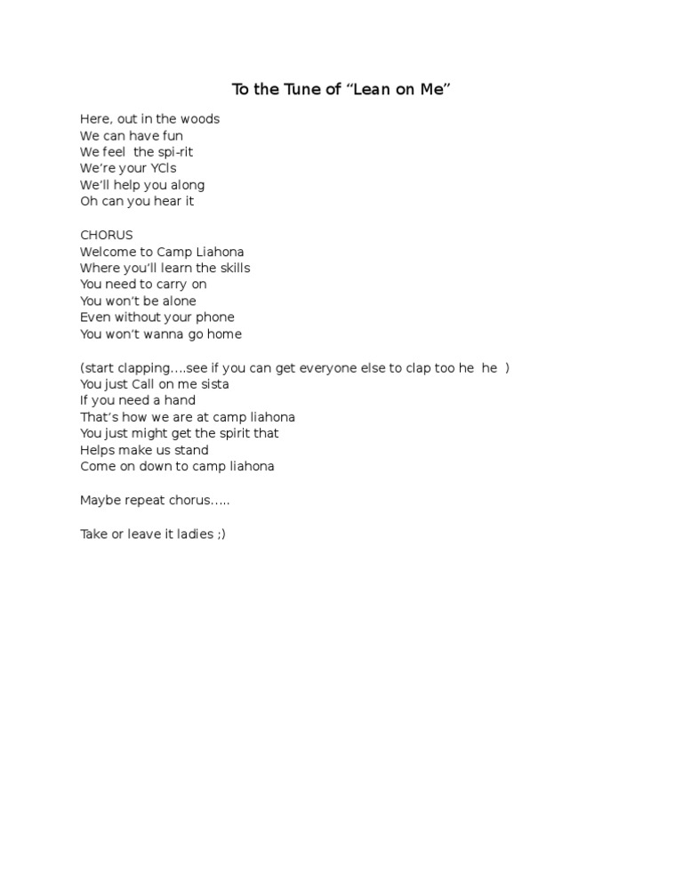 Camp Liahona Song Lyrics | PDF