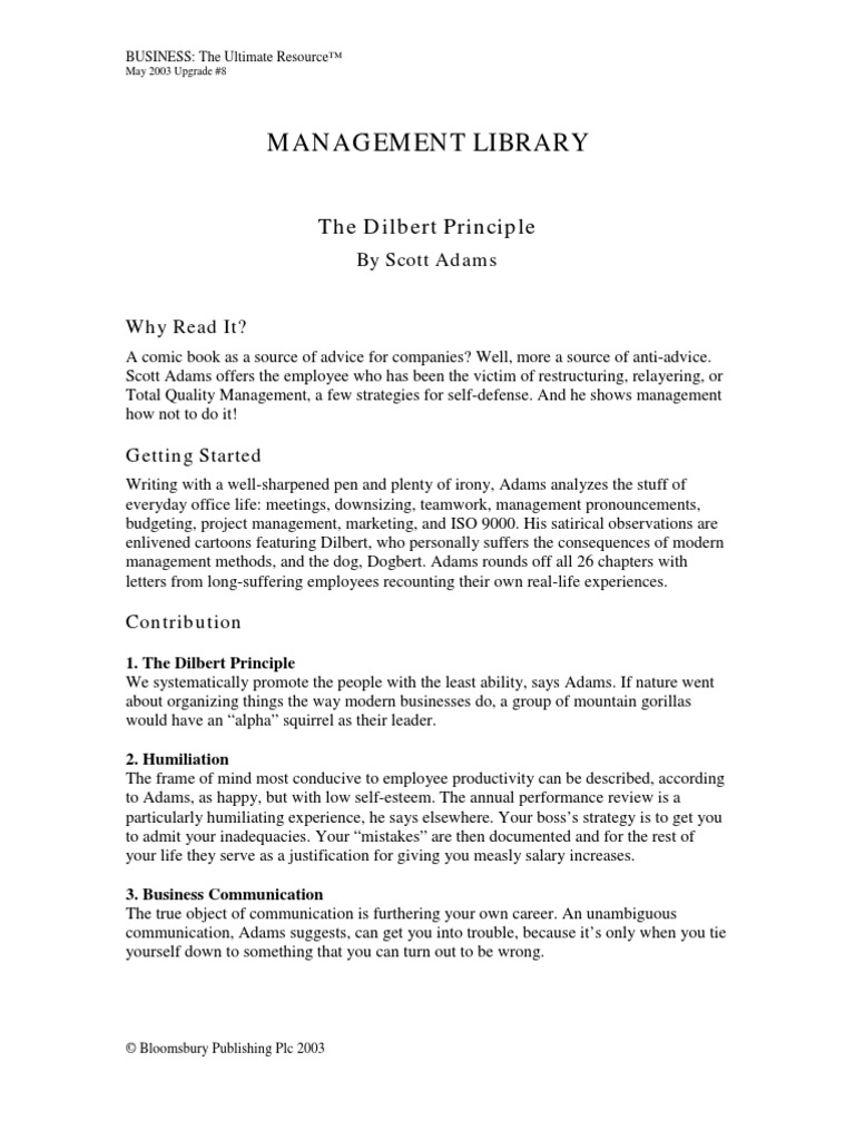 Management Library: The Dilbert Principle | PDF | Employment | Business