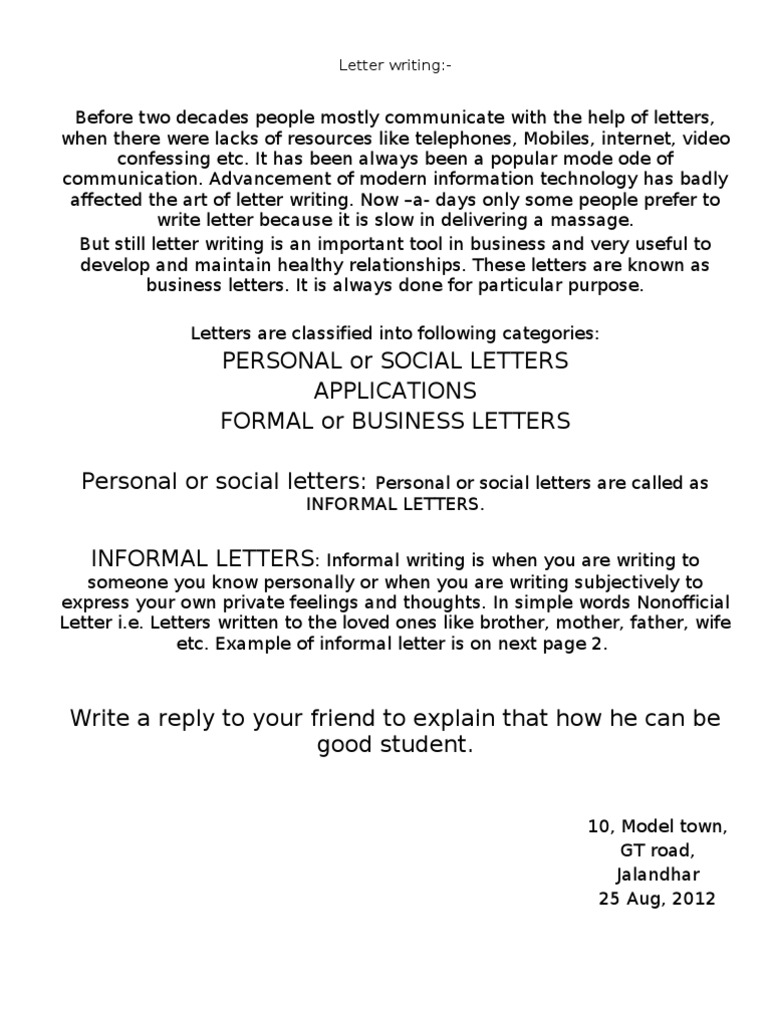 Personal or Social Letters Applications Formal or Business Letters ...