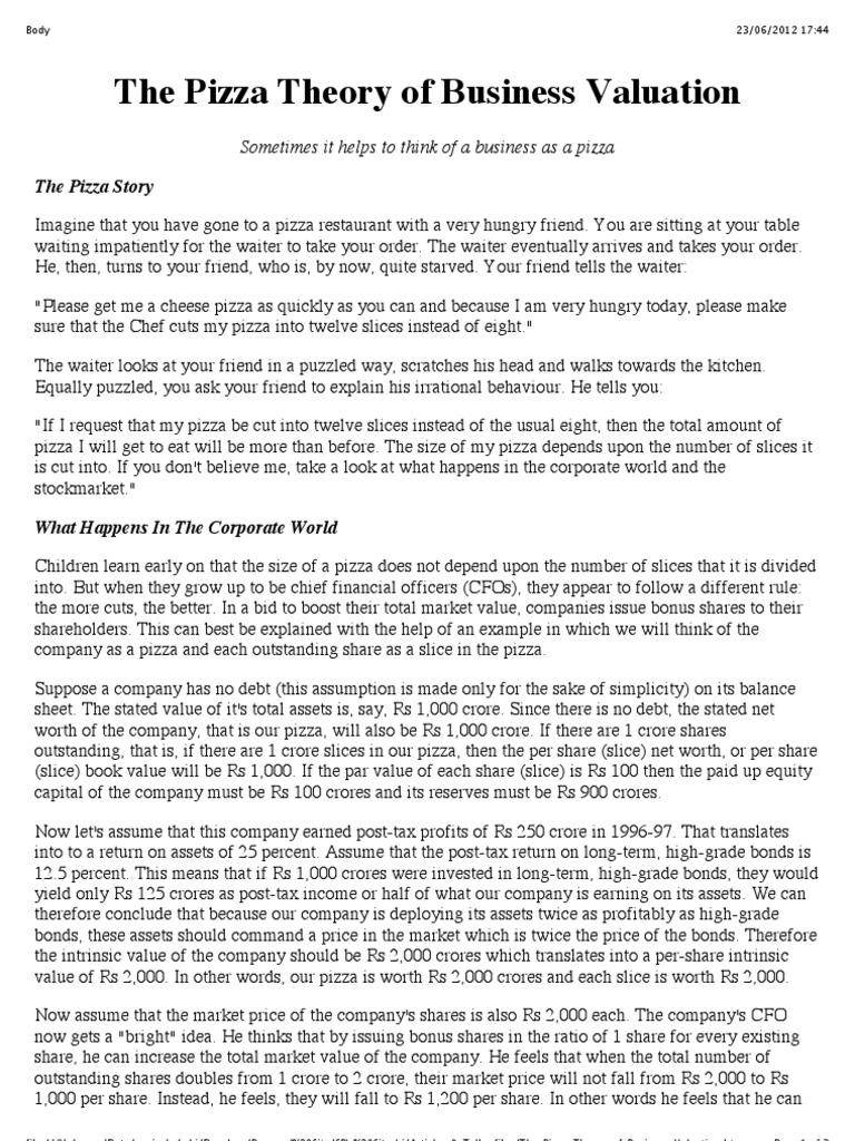 The Pizza Theory of Business Valuation | PDF | Dividend | Stocks