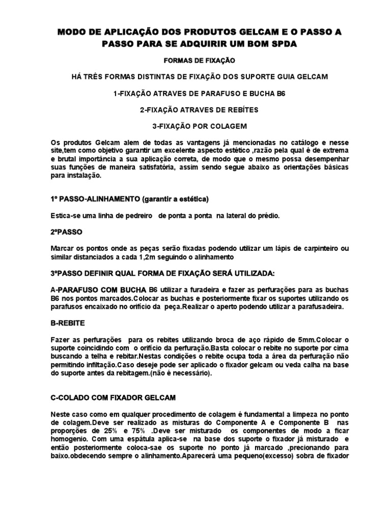Aplicação e Fixação de Produtos Gelcam | PDF | Parafuso | Rebite