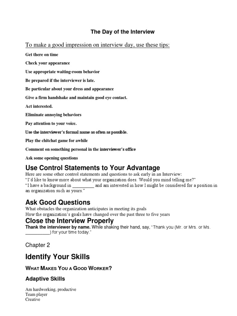 Interview Day Success Tips | PDF | Interview | Cognition
