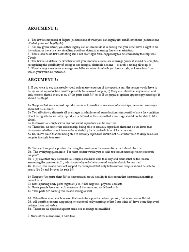 Same Sex Marriage Arguments Same Sex Marriage Marriage