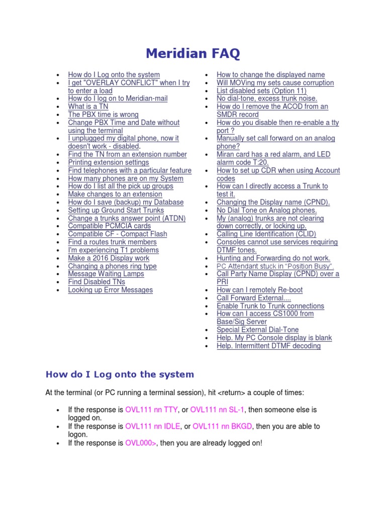 Meridian PBX Troubleshooting FAQ | PDF | Teaching Methods & Materials ...
