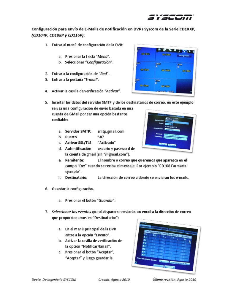 Configuracion E-Mail DVRs SYSCOM | PDF