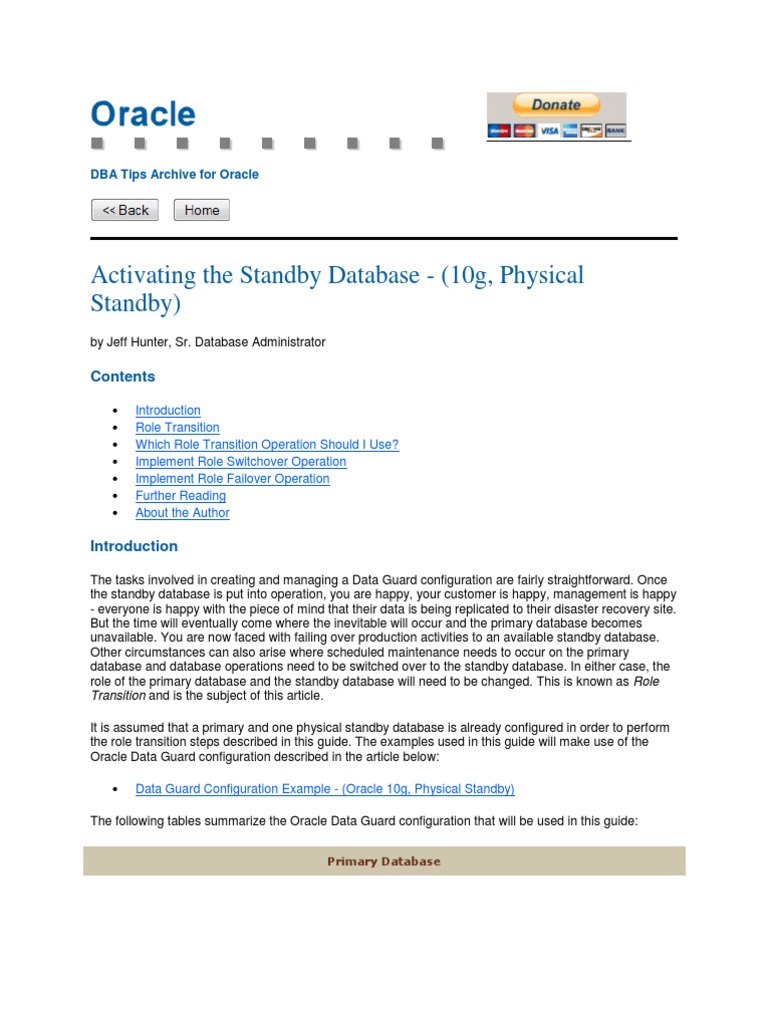 Dba Tips Archive For Oracle Activating The Standby Database Pdf Databases Computer