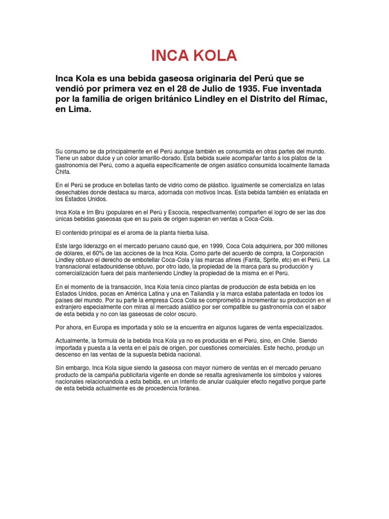 Inca Kola | PDF | Refresco | Bebidas