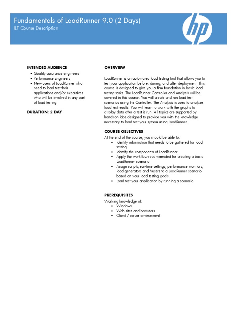 HP Training Fundamentals of Loadrunner 9 | PDF | Service Level Agreement | Scripting Language