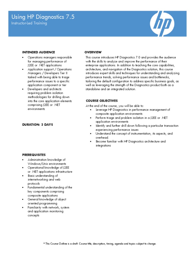 HP Training Using Diagnostics 75 | PDF | Hewlett Packard | Java Platform