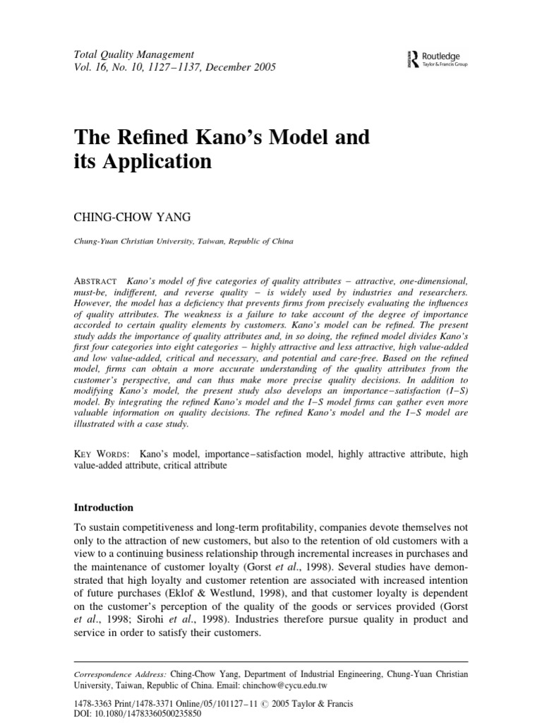 2005 - The Refined Kano's Model and Its Application | PDF | Customer ...