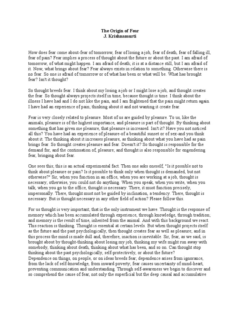 The Origin of Fear | PDF | Thought | Fear