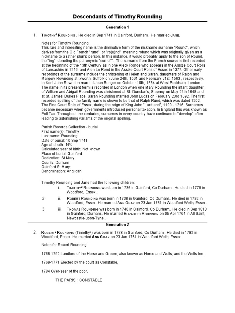 Rounding Family History: 1741-1845 | PDF | Essex