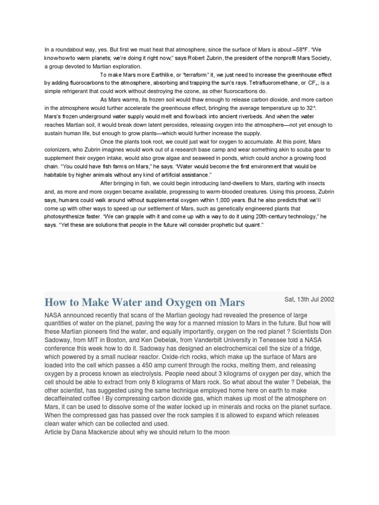 Terraforming Mars: Water and Oxygen Solutions | PDF | Science & Mathematics