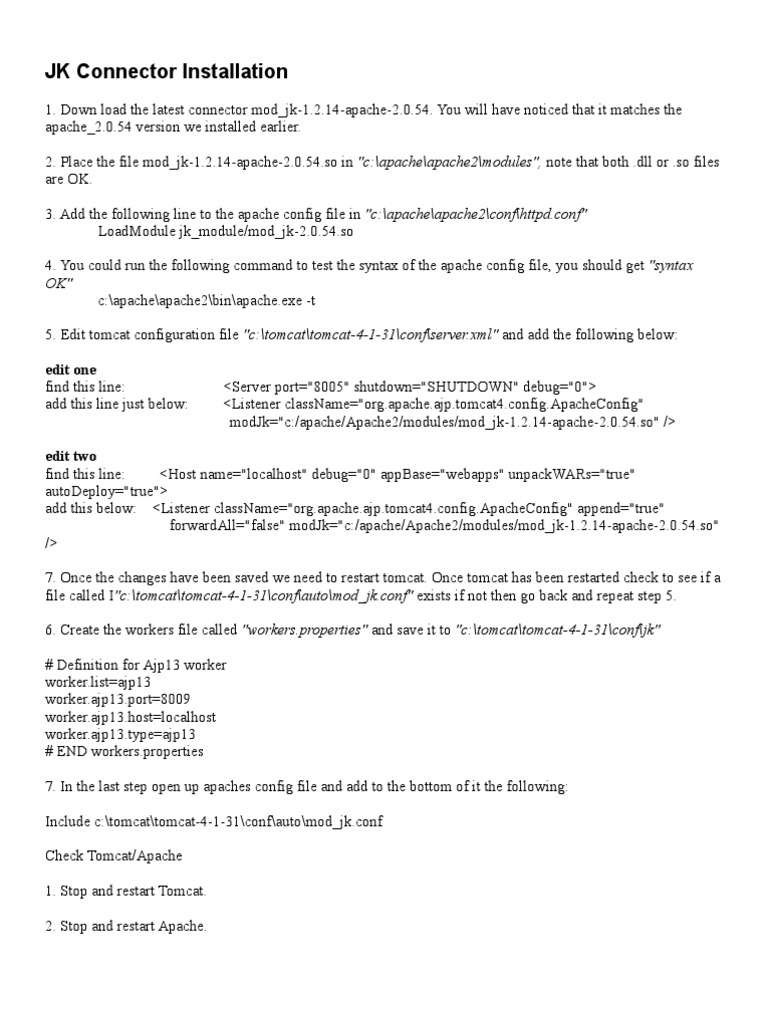 Apache-Tomcat Connector Setup Guide | PDF