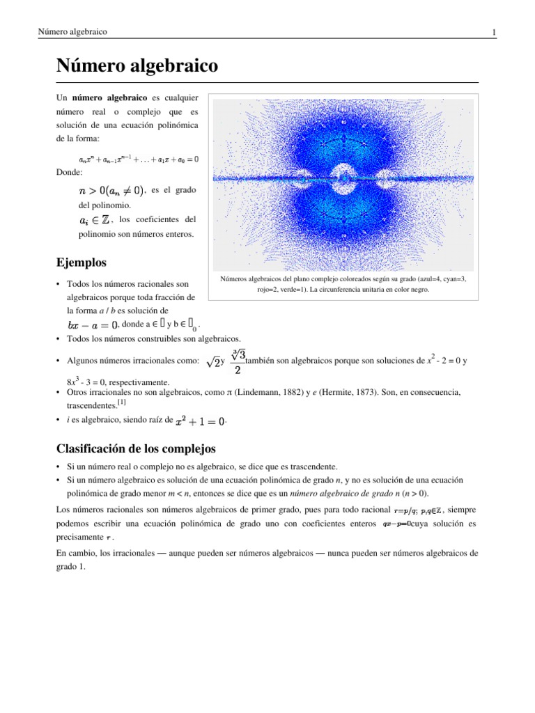 Definición de Números Algebraicos | PDF | Campo (Matemáticas) | Números
