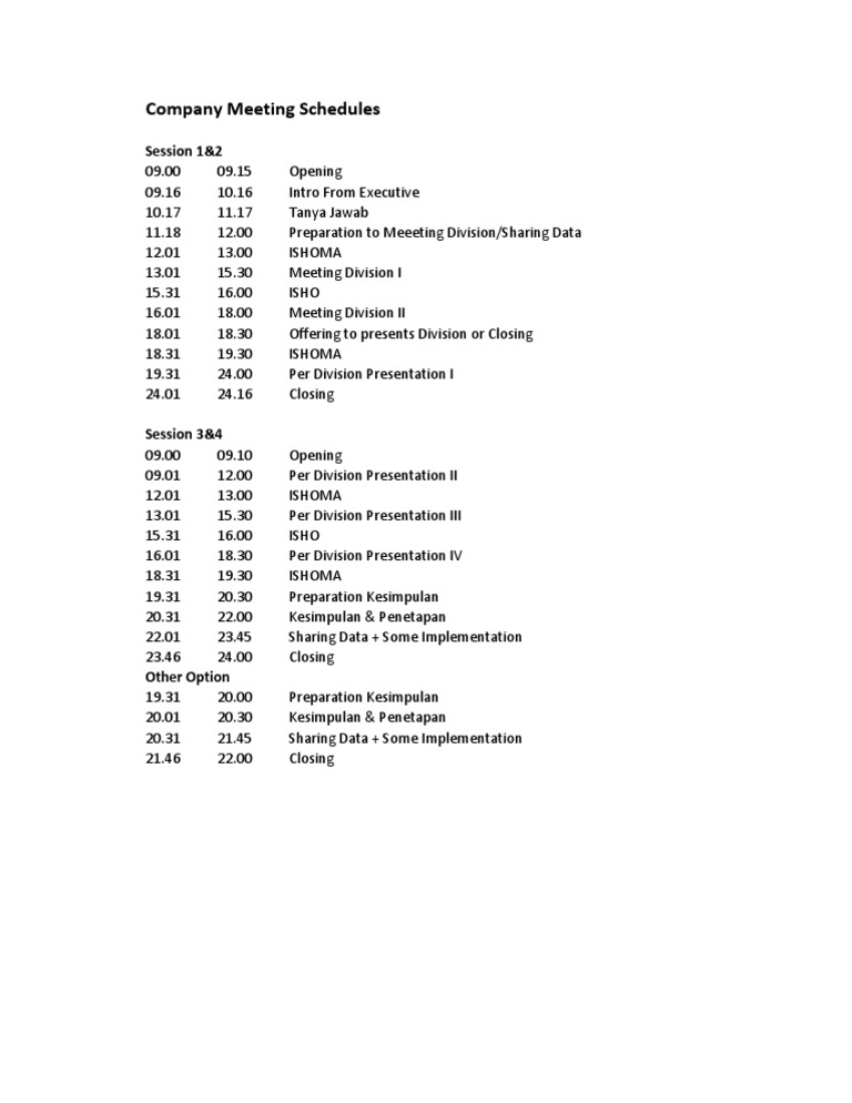 Company Meeting Schedule Overview | PDF